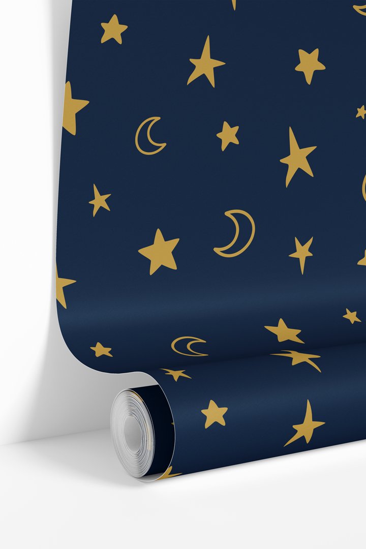 Navy and Gold Stars Wallpaper – Gentle Room
